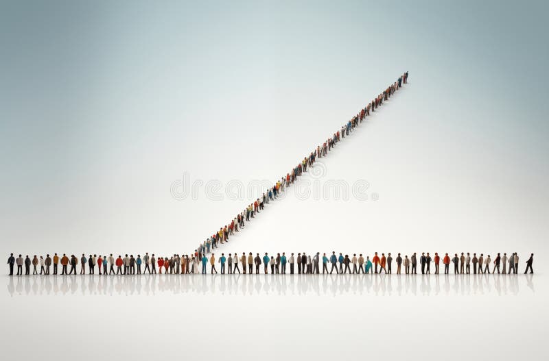 Large Group of Diverse People Standing in a Long Line Forming an Upward ...