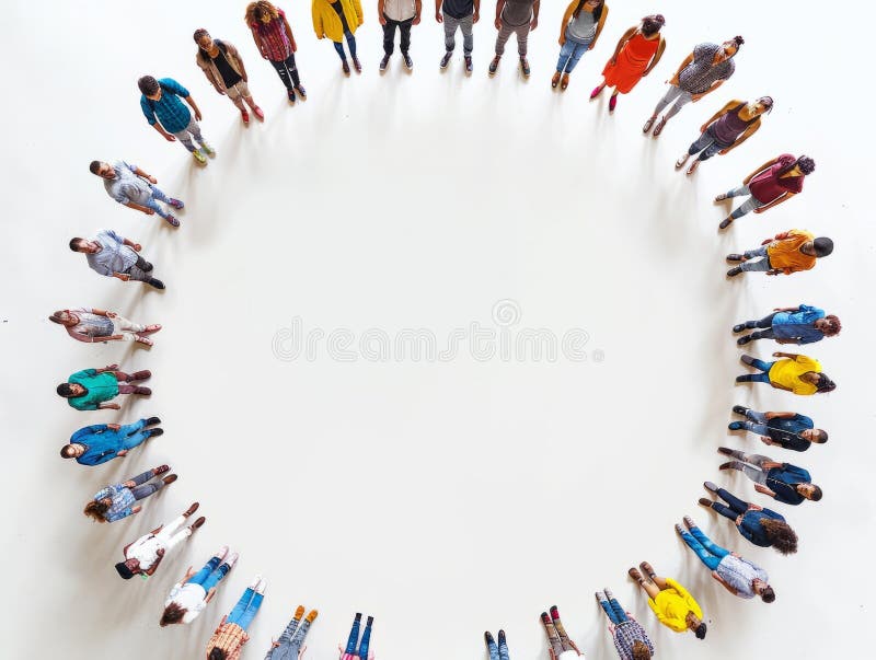 Large Group of Diverse People Standing in a Perfect Circular Formation ...