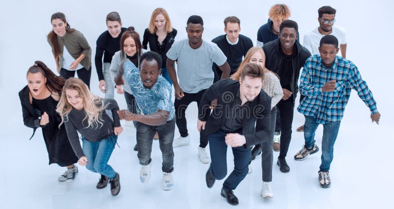 Large Group of Diverse Young People Starting Forward Stock Photo ...