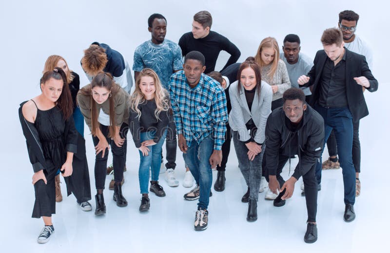 Large Group of Diverse Young People Starting Forward Stock Photo ...