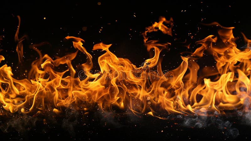 A Large Group of Fire Flames Against a Black Background Stock ...
