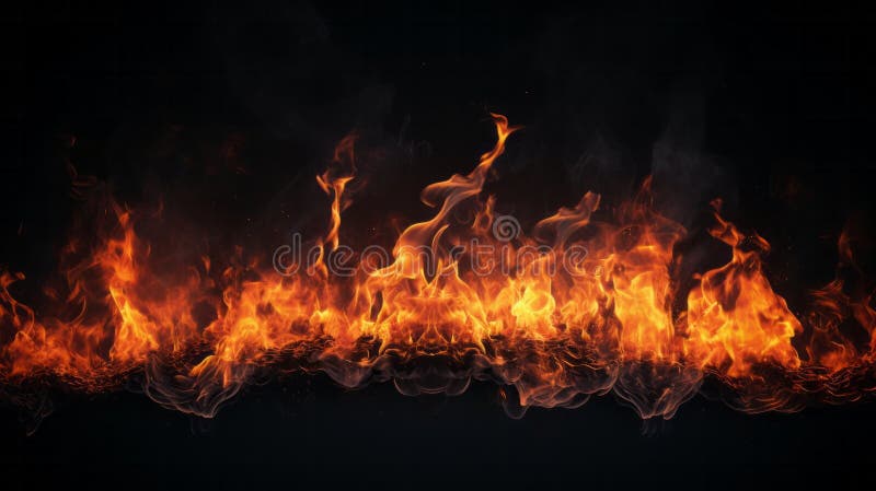 A Large Group of Fire Flames on a Black Background Stock Image - Image ...