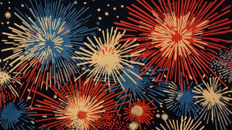 A Large Group of Fireworks on a Black Background, AI Stock Image ...