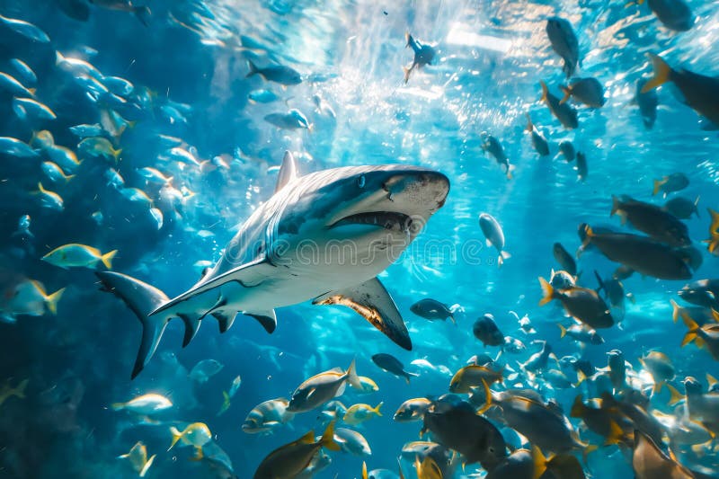 A Large Group of Fish Swimming in a Large Aquarium. Generative AI Stock ...