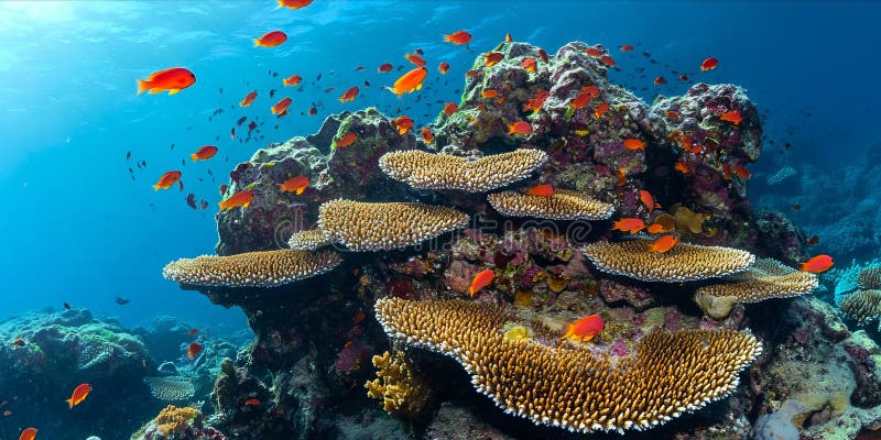 A Large Group of Fish Swimming Around a Coral Reef Stock Photo - Image ...