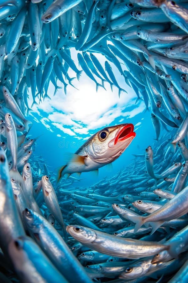 A Large Group of Fish Swimming in a Large Group Stock Photo - Image of ...