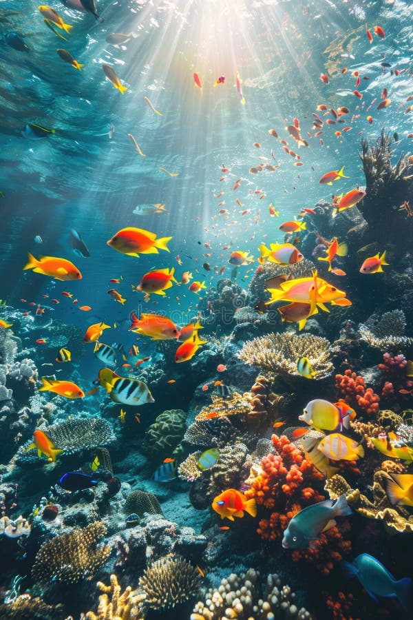 A Large Group of Fish Swimming Together in the Ocean Stock Image ...