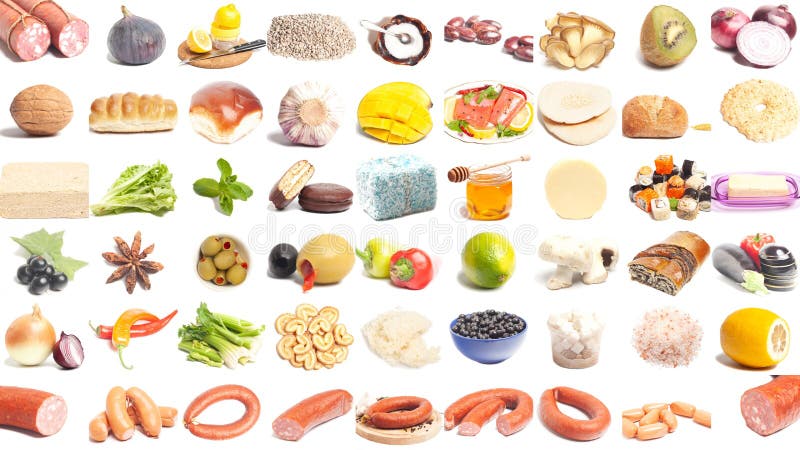 Large Group of Food on White Background. Stock Photo - Image of white ...