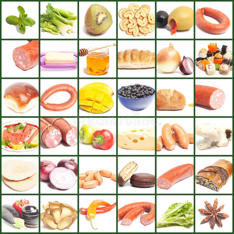 Large Group of Food on White Background. Stock Photo - Image of ...