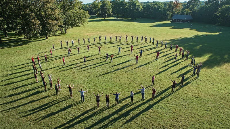 Large Group Forming Shape in Park Field Stock Image - Image of field ...