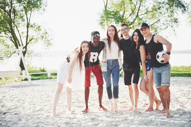 Large Group of Friends Together in a Park Having Fun. Stock Image ...