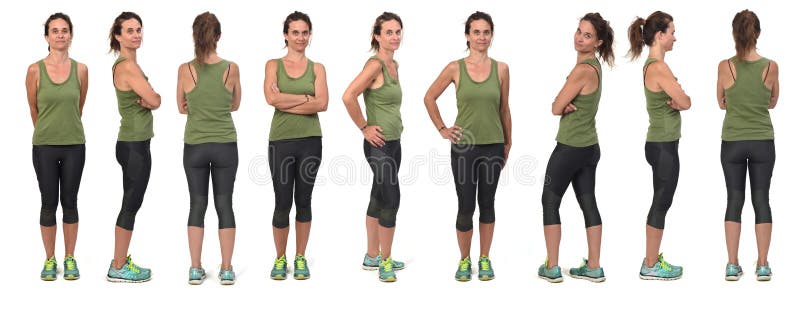 Large Group of Front,side and Back View of Same Woman with Sportswear ...