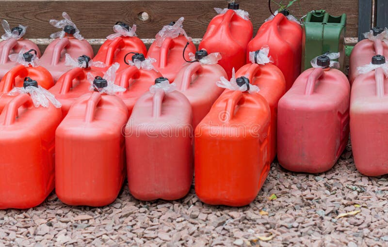 Large Group of Fuel Containers Stock Image - Image of focus, container ...