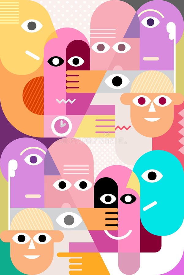 Large Group of Funny People Stock Vector - Illustration of cheer ...