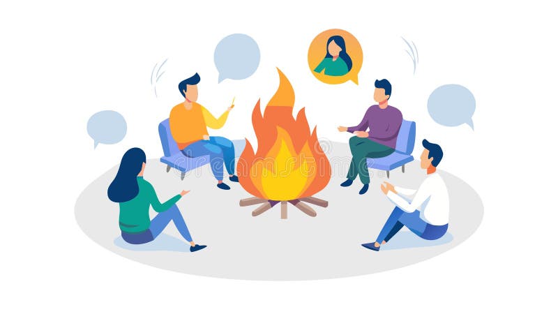 Large Group Gathering Around Campfire Vector, Vector Design Generative ...