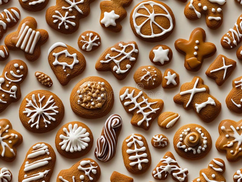A Large Group of Gingerbread Cookies with White Icing on Them Stock ...