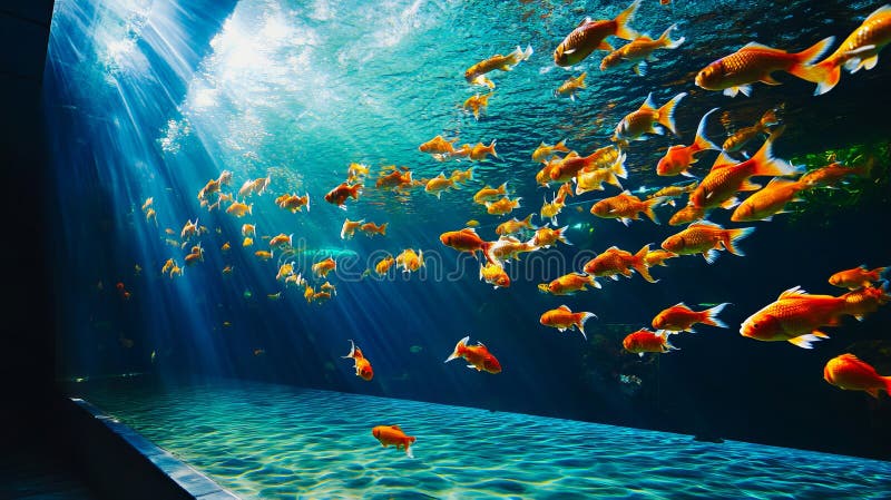 A Large Group of Goldfish Swimming in an Aquarium Stock Image - Image ...
