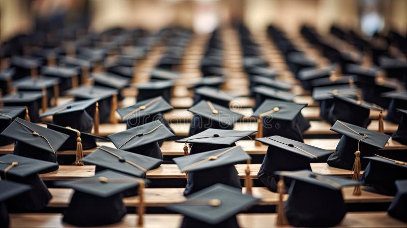 Large Group of Graduation Caps during Commencement. Generative Ai Stock ...