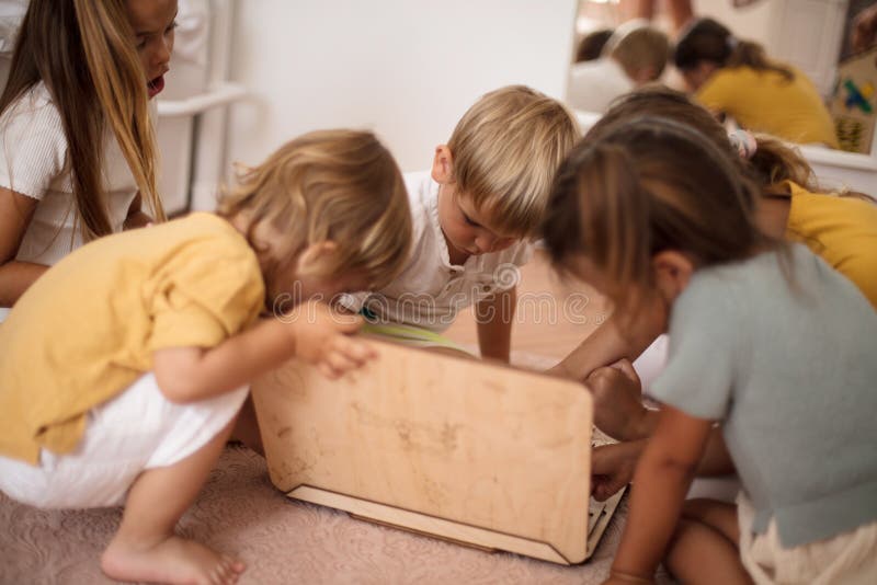 Large Group of Kids Playing Interactive Games Stock Image - Image of ...