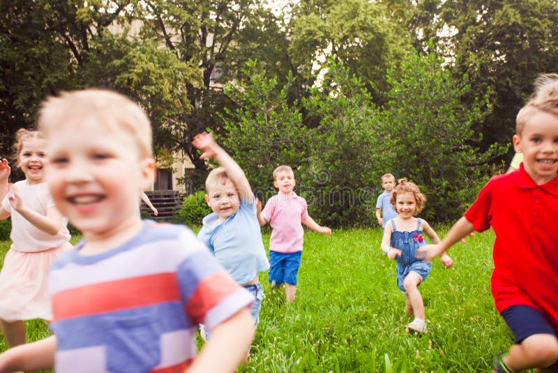 Large Group of Kids Running in the Park Stock Image - Image of child ...