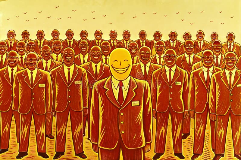 A Large Group of Laughing People Wearing the Same Clothes Stock ...