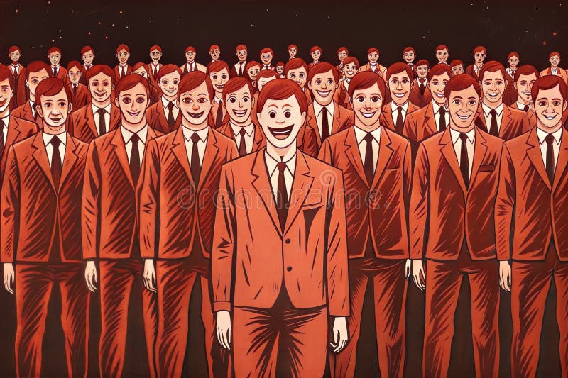 A Large Group of Laughing People Wearing the Same Clothes Stock ...