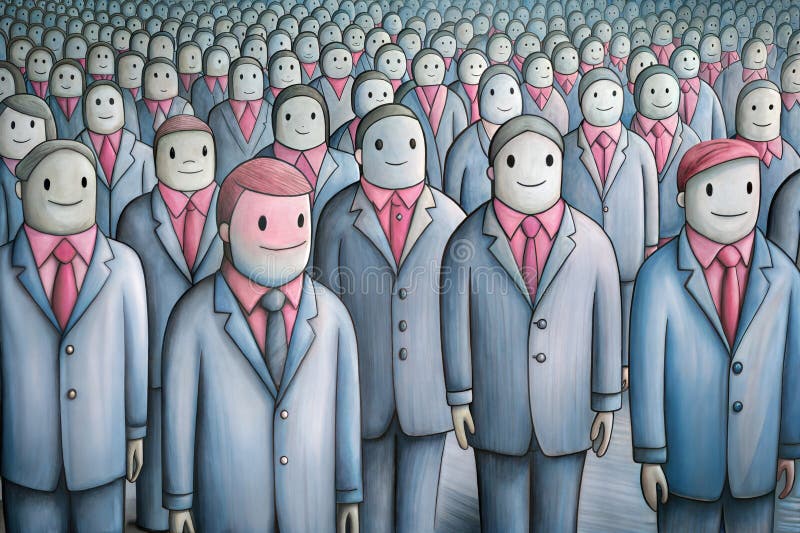 A Large Group of Laughing People Wearing the Same Clothes Stock ...