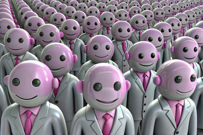 A Large Group of Laughing People Wearing the Same Clothes Stock ...