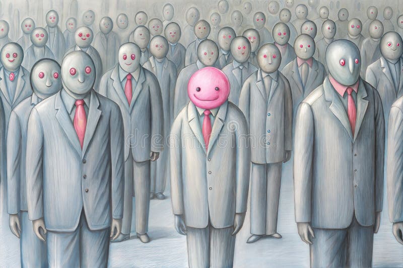 A Large Group of Laughing People Wearing the Same Clothes Stock ...