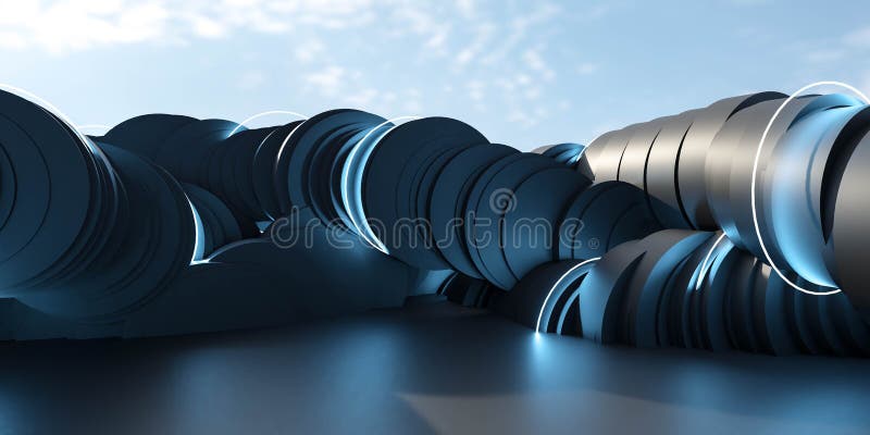 A Large Group of Metal Objects on a Floor 3d Render Illustration Stock ...