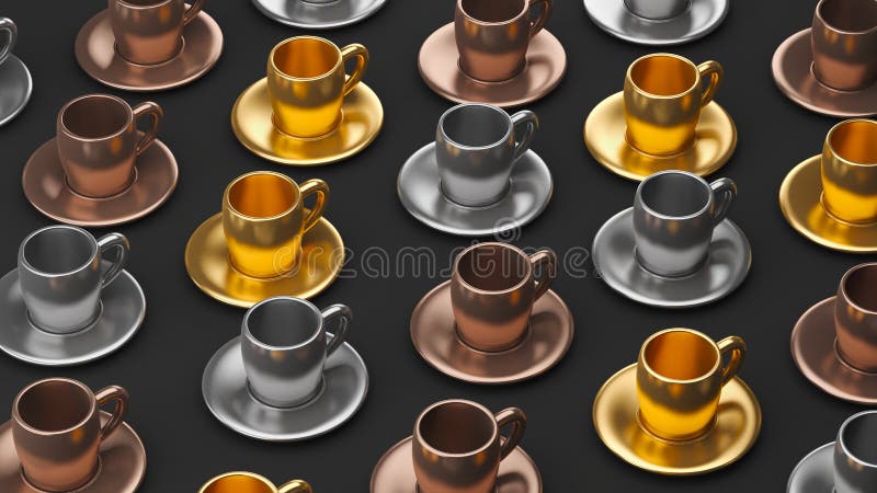 Large Group of Metallic Coffee Cups, 3d Illustration Stock Illustration ...