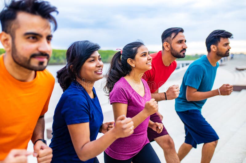 Large Group of Multi Generation People Running a Race Competition Stock ...