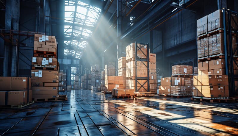 Large Group of Objects Inside a Distribution Warehouse, Shipping ...