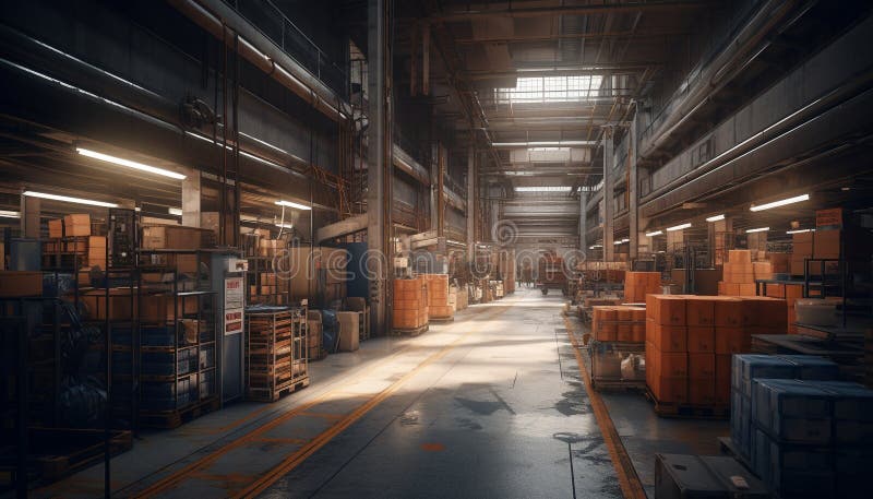 Large Group of Objects Stacked in Rows Inside Distribution Warehouse ...