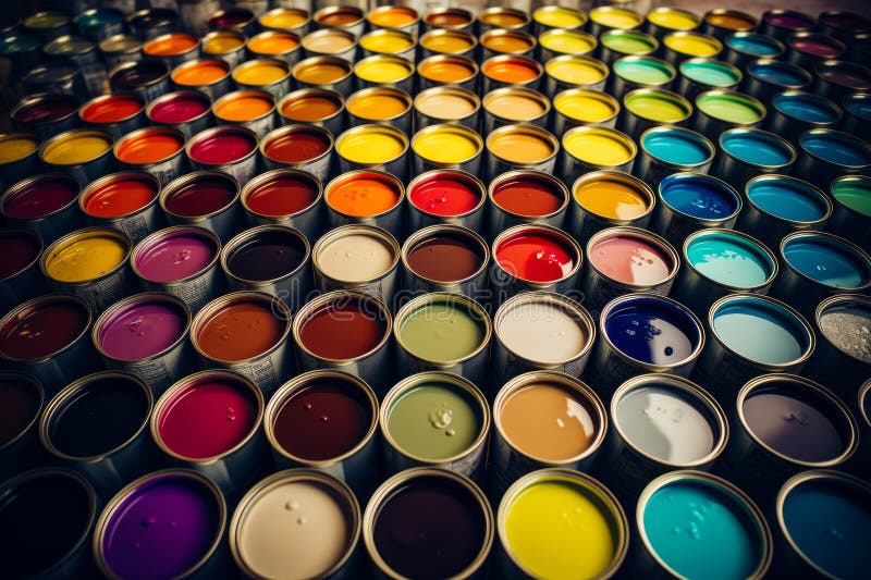 Large Group of Paint Cans with Different Colors of Paint. Generative AI ...