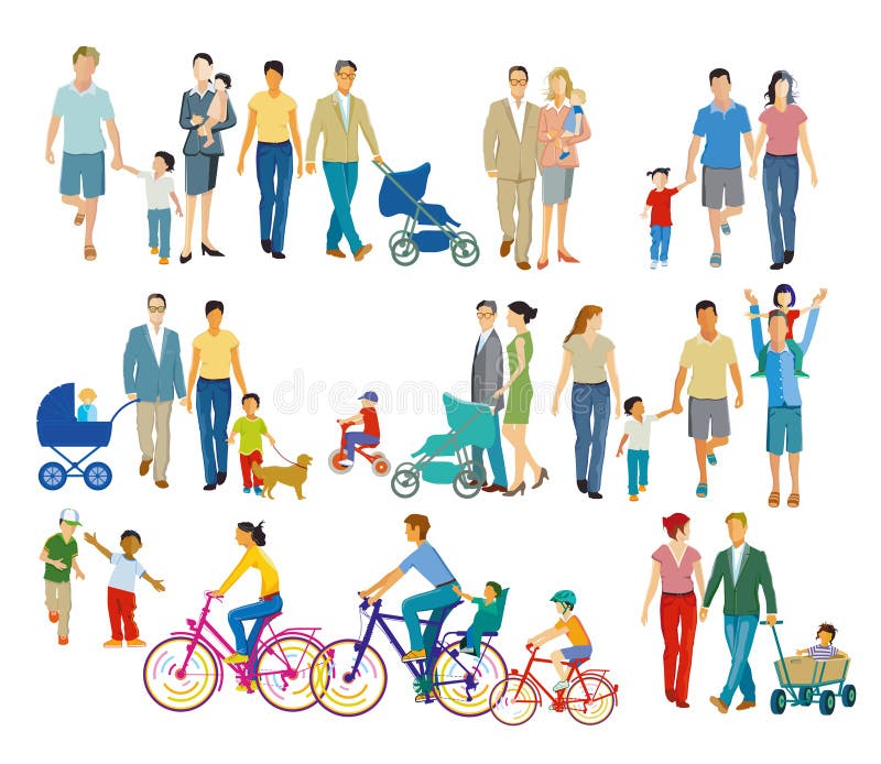 A Large Group of Parents with Children, Isolated Illustration Stock ...