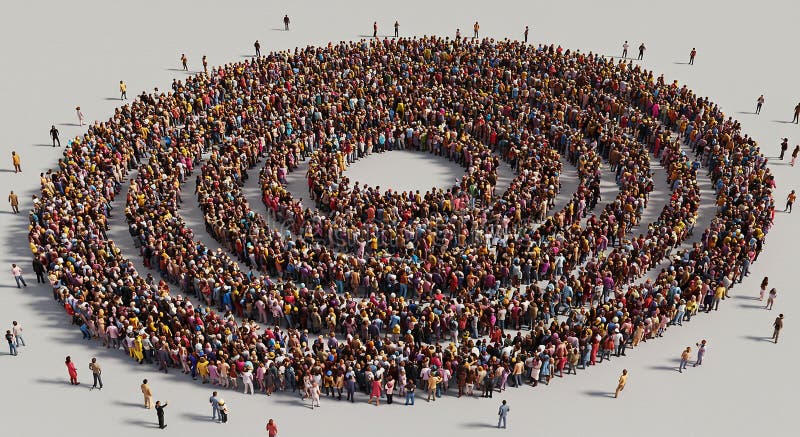 A Large Group of People Assembled in a Spiral Formation on an Open ...