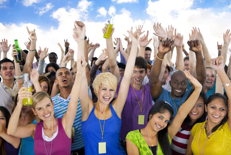 Large Group People Cheerful Celebrating Concept Stock Photo - Image of ...