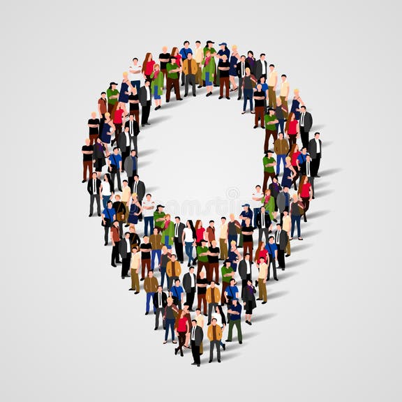 Large Group of People Crowded in Form of Map Pointer. Stock Vector ...