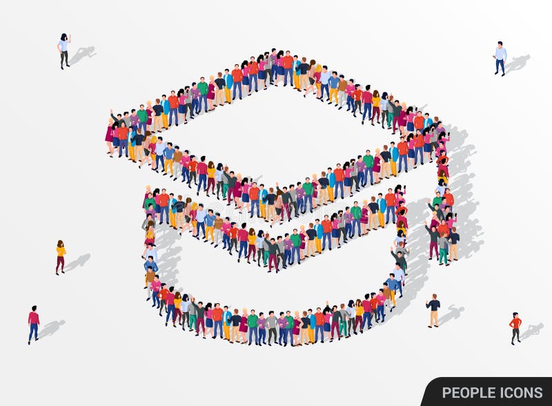 Large Group of People in the Form of Graduate Cap. Education Concept ...