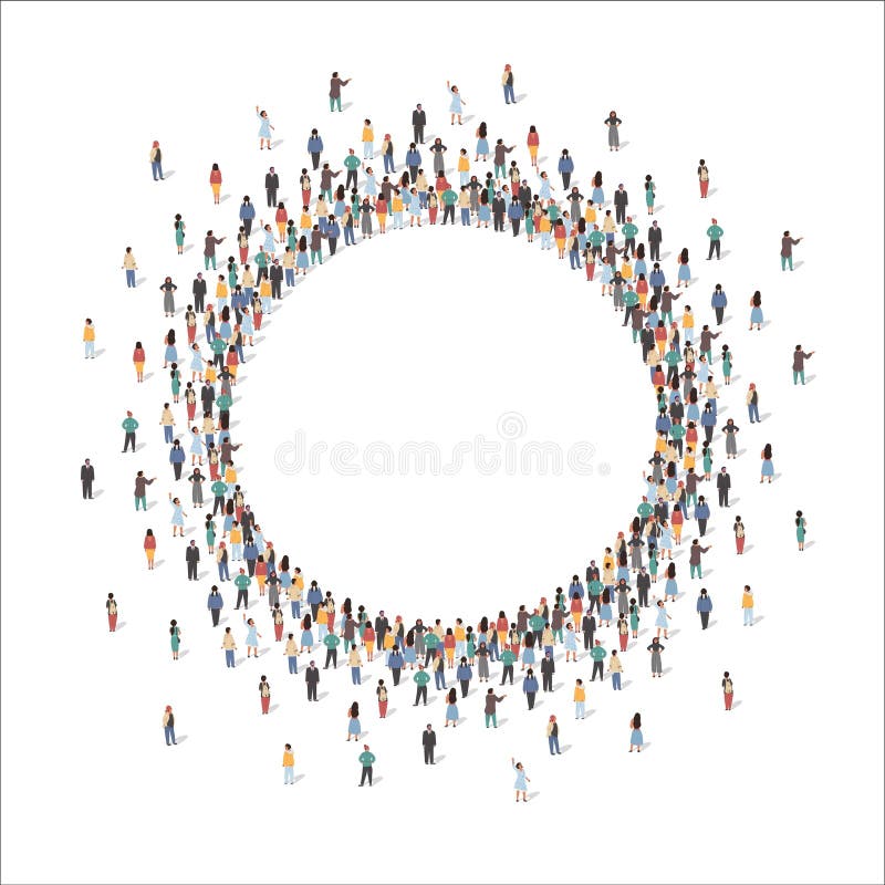 Large Group of People Forming Circle Frame, Flat Vector Illustration ...