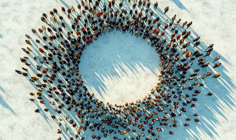Large Group of People Forming a Circle on Snowy Ground during Winter ...