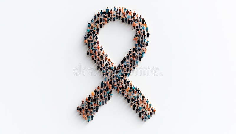 Large Group of People Forming a Ribbon Shape, Awareness Ribbon Concept ...