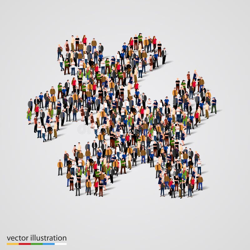 Large Group of People Forming the Puzzle Shape. Vector Stock Vector ...