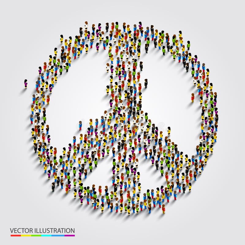 Large Group of People Gathered Together in Peace Sign. Stock Vector ...