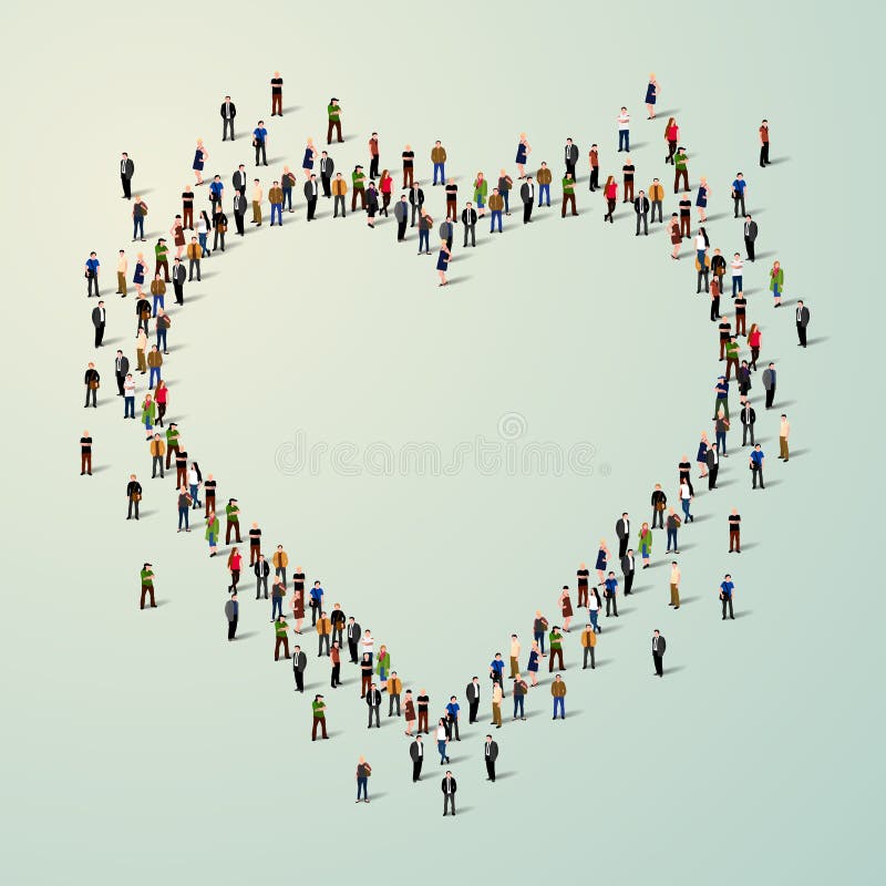 Large Group of People in Heart. Stock Vector - Illustration of ...