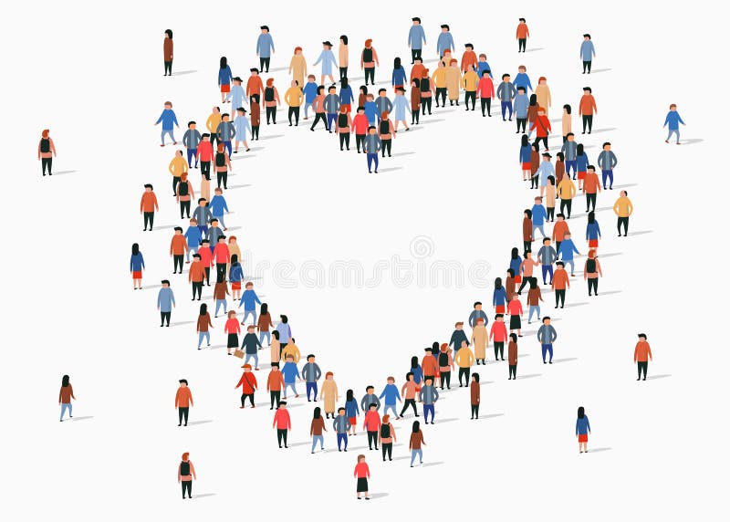 Large Group of People in the Heart Sign Shape. Stock Vector ...