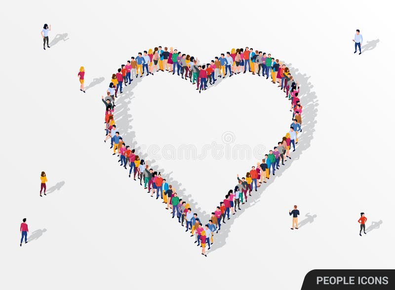 Large Group of People in the Heart Sign Shape. Stock Vector ...