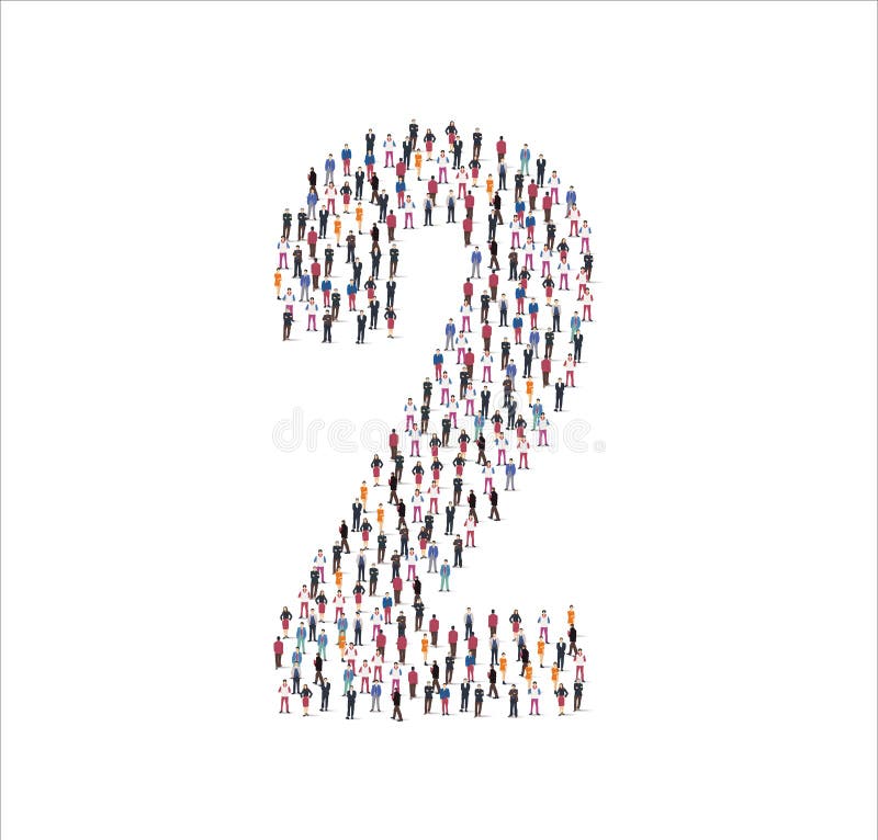 Large Group of People Illustration Flat. Forming the Number 2 Symbol on ...