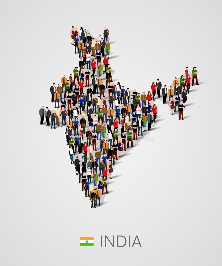 Large Group of People in India Map Form. Population of India or ...